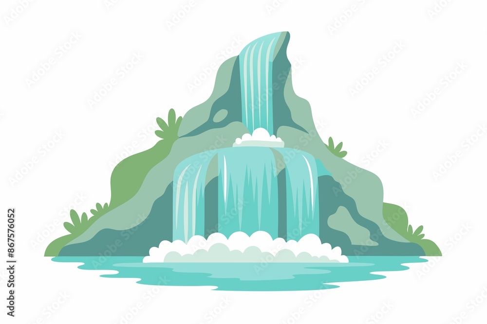 delicate hand-drawn waterfall design, isolated on soft white background ...
