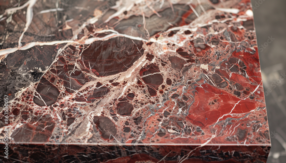Polished Drama: Rosso Levanto Marble Slab Edge - Thickness and Glossy ...