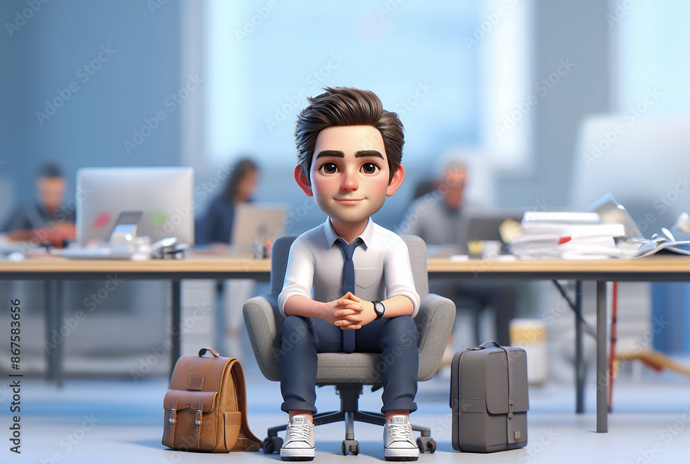 3d man with laptop monitor screen, working with printed cadastral map ...