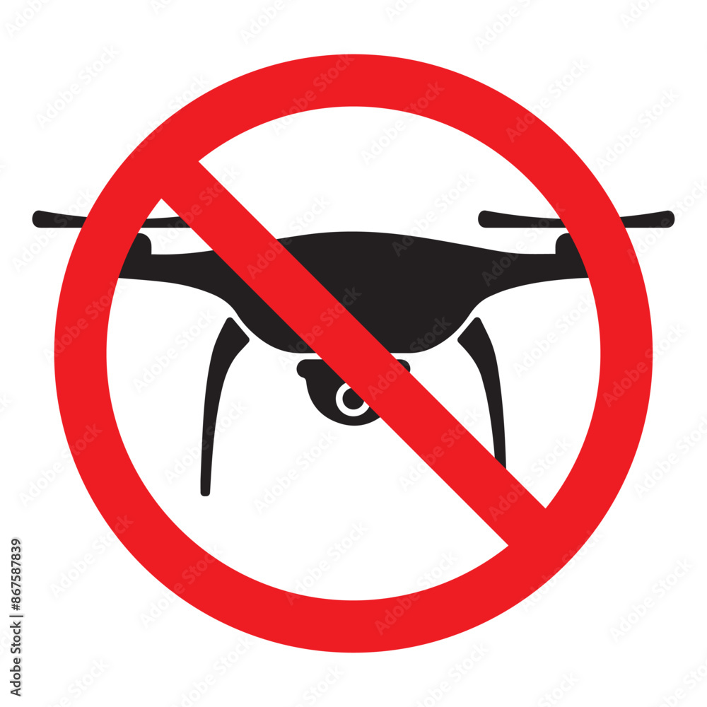 No drone zone sign flights with drone prohibited, icon vector. A no-go ...