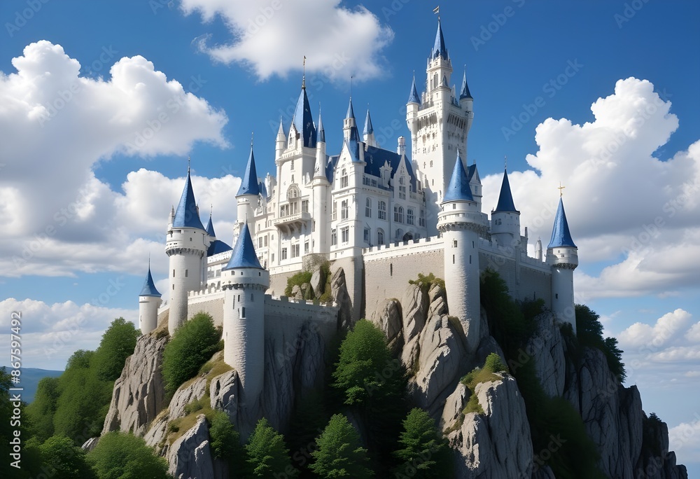 ภาพประกอบสต็อก Fairy tales high fantasy castle on a impegnetrable rock ...