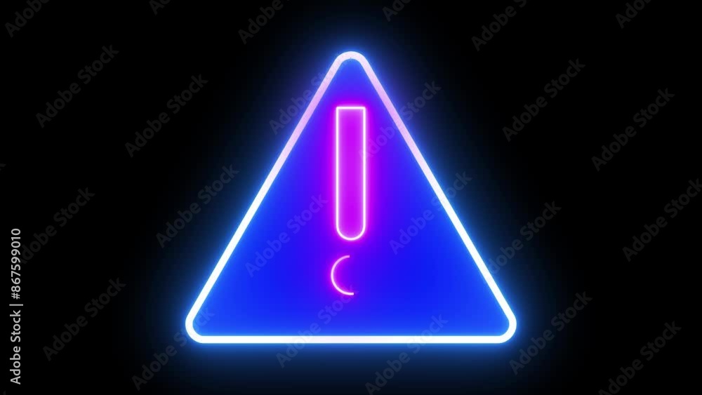 Neon Blue color light glowing warning attention animation icon ...