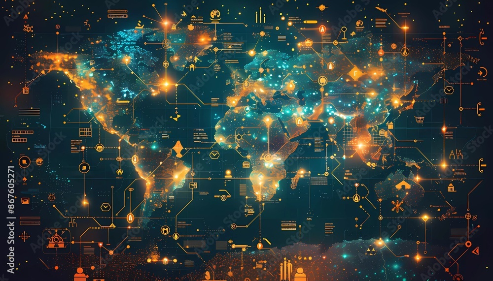 Global AML Regulations, world map with icons of international AML ...