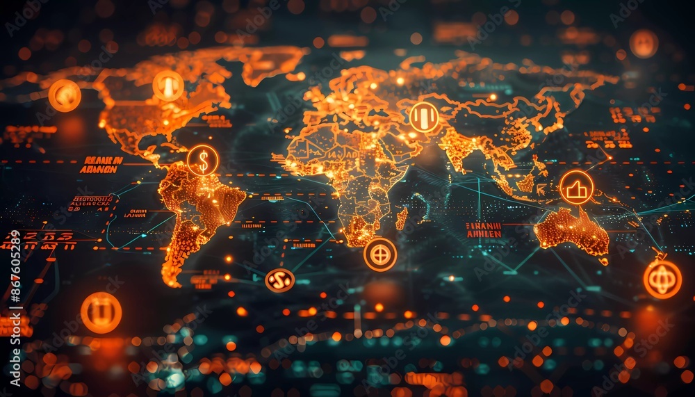 Global AML Regulations, world map with icons of international AML ...