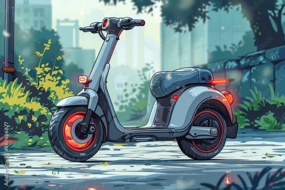 Clipart illustration of Powering Electric Scooter Pressing the power ...