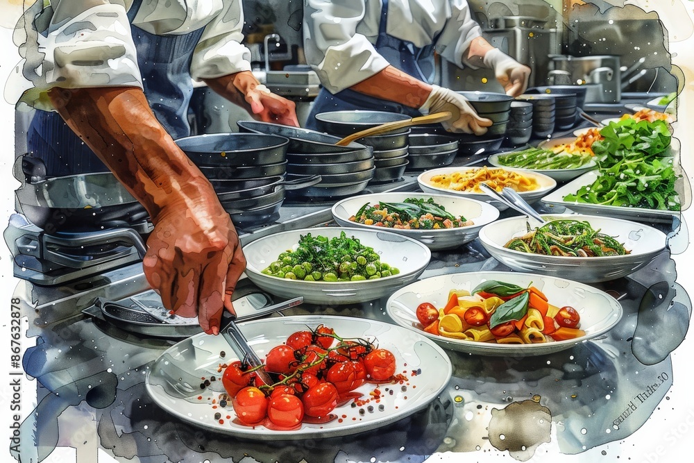 Clipart illustration of Behind the Scenes in Hotel Kitchen A busy ...