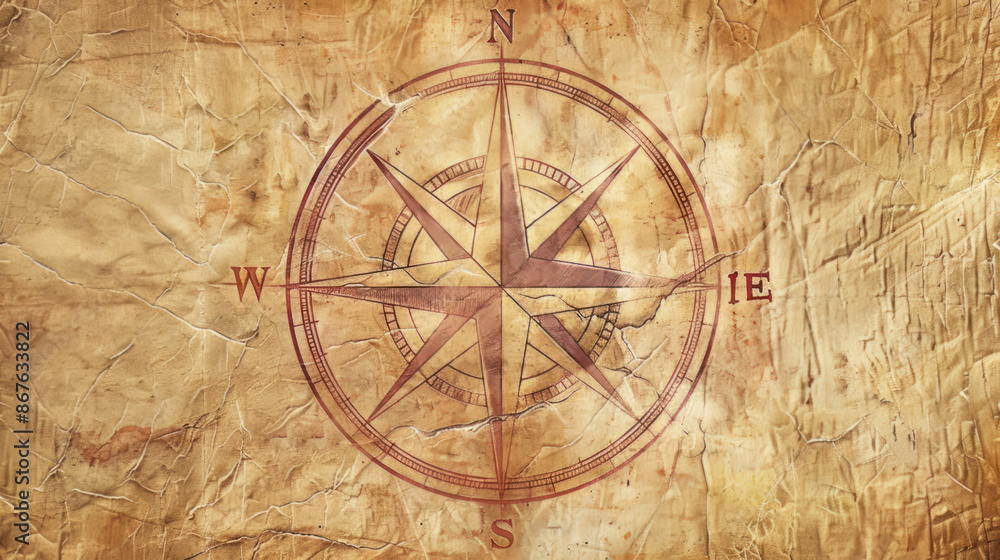 An ancient compass rose is a circular drawing on a map that shows the ...