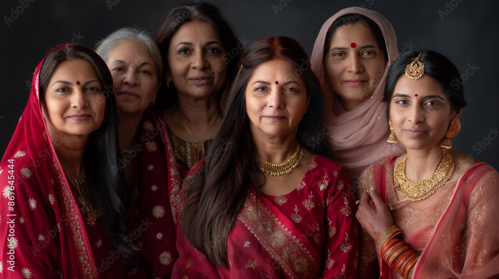 Portrait of multiple generations of Indian women (e.g., grandmother ...