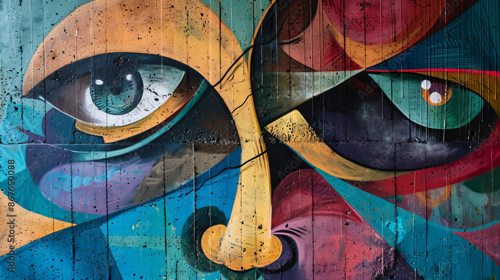 Graffiti painting on a wall fragment depicting a piece of graffiti art ...