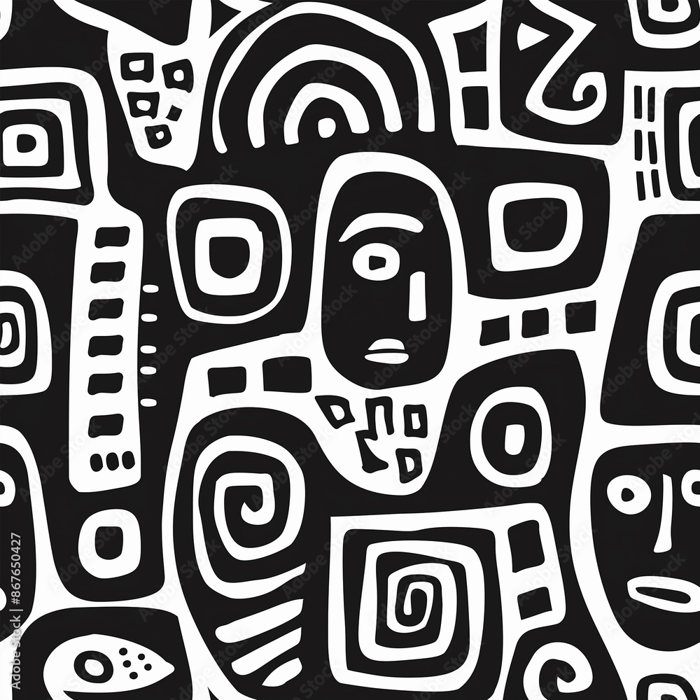 Minimal squiggly lines and bold Aztec black and white pattern. Perfect ...