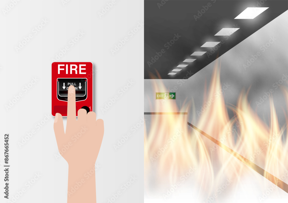 Emergency Fire Alarm on Wall. Hand Activate Fire Alarm. Vector ...