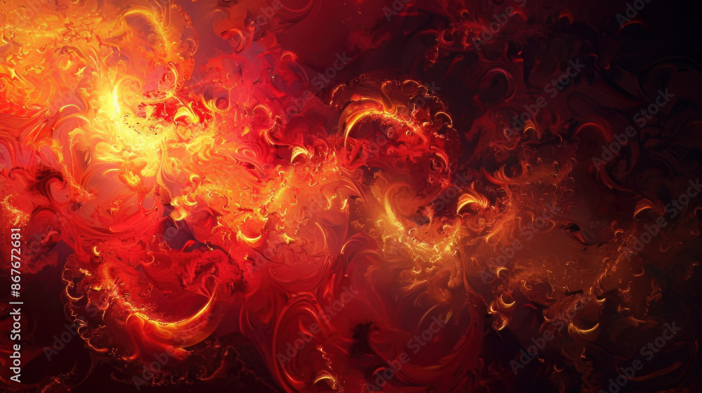 Warm, glowing red light spills over an intricate pattern of swirling ...