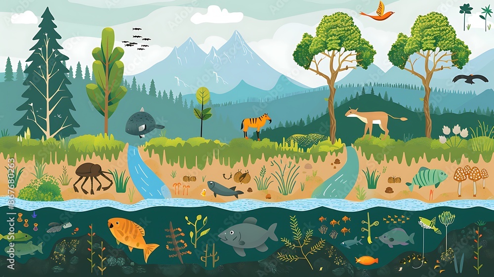 Infographic on Food Webs illustrating energy flow and trophic levels in ...