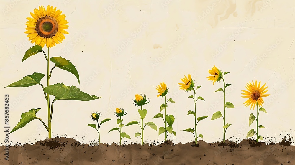Series of illustrations lifecycle of Sunflower Helianthus annuus ...