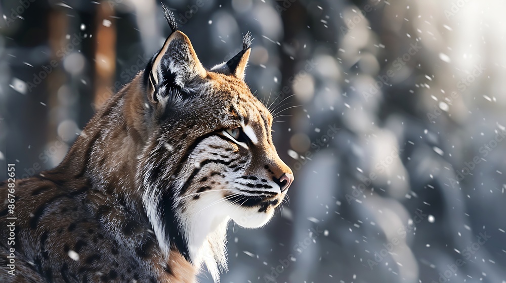 Series of illustrations Eurasian Lynx Lynx lynx highlighting intense ...