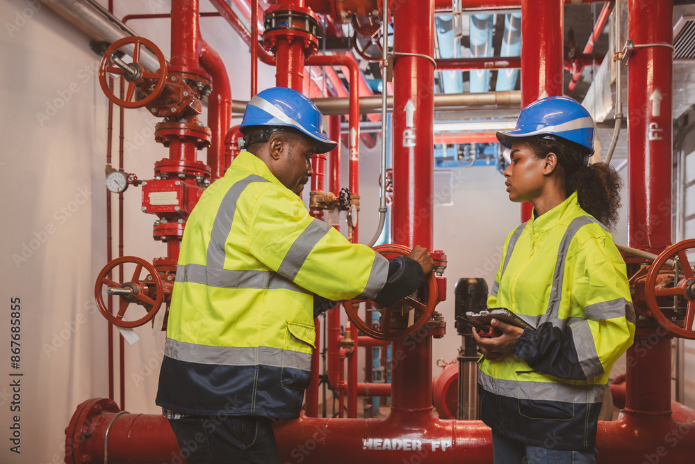 Engineer or technician work checking Fire suppression system and fire ...