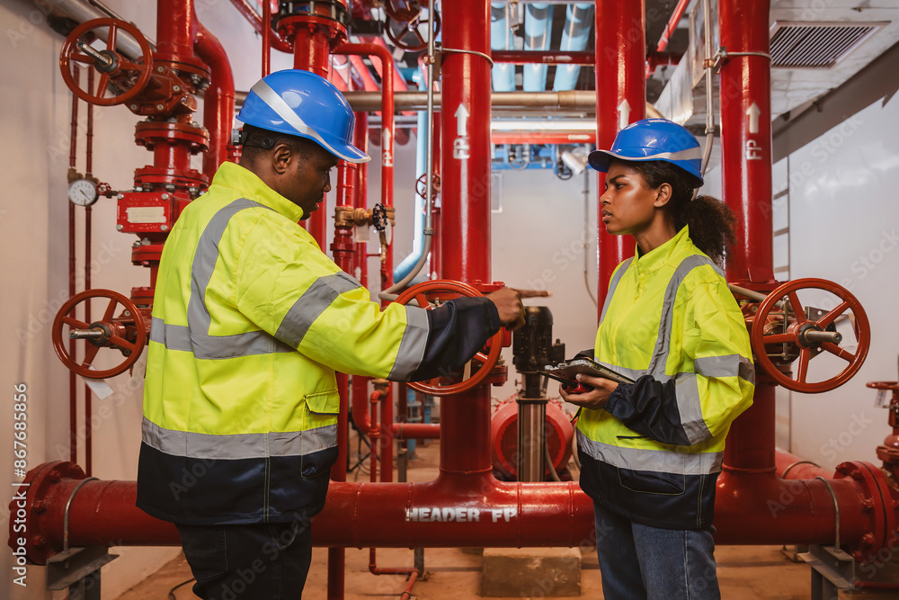 Engineer or technician work checking Fire suppression system and fire ...