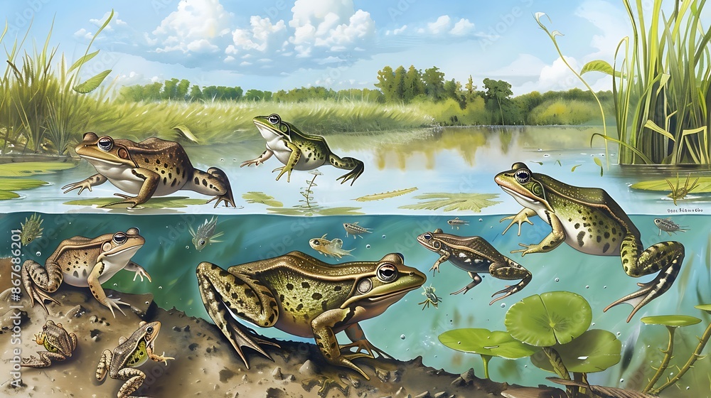 Educational chart lifecycle of Frog Rana temporaria showcasing its ...