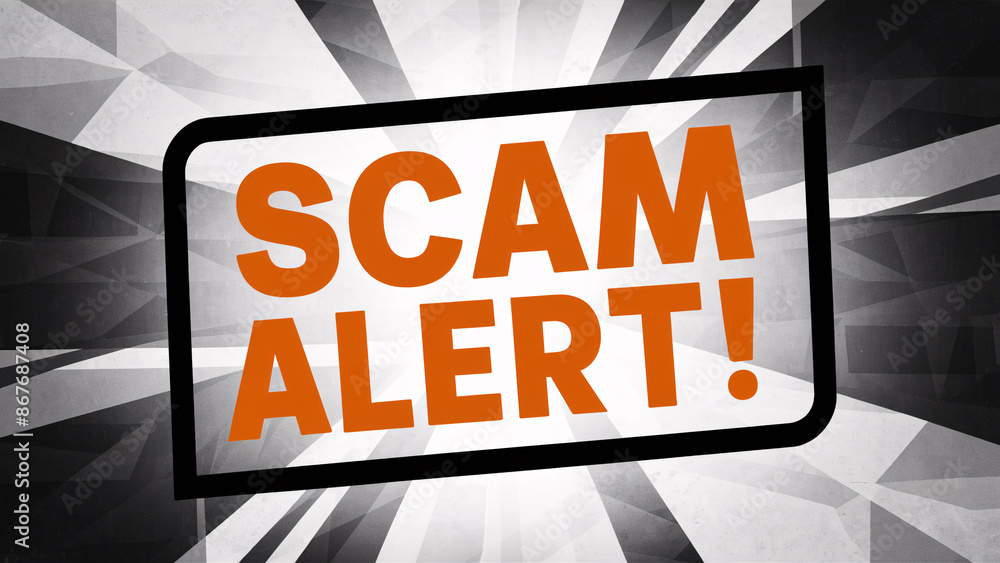 Dynamic "Scam Alert" Warning Sign with Bold Orange Text on Geometric ...