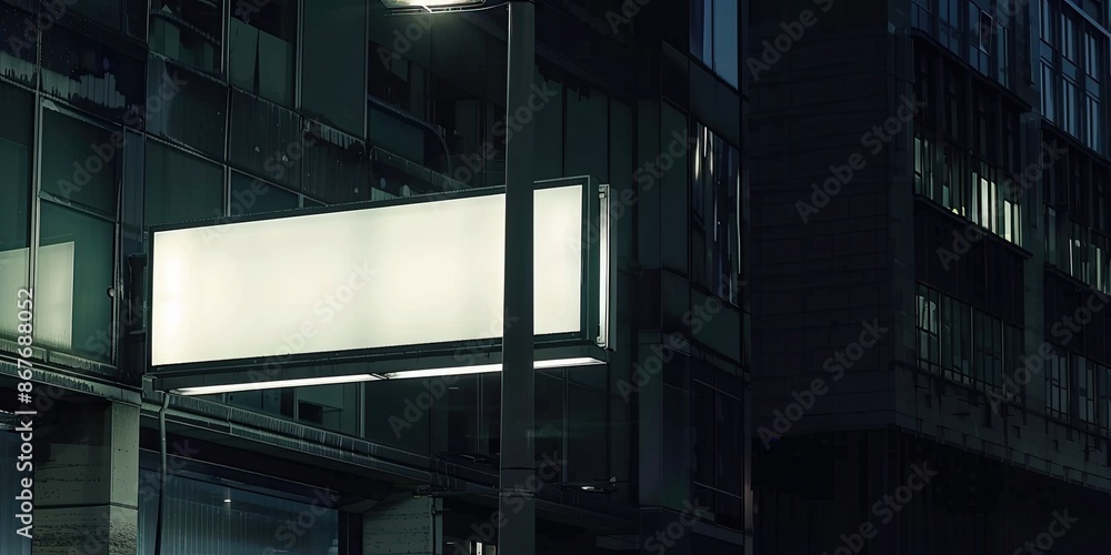 Empty urban billboard at night, illuminated and ready for a mockup or ...