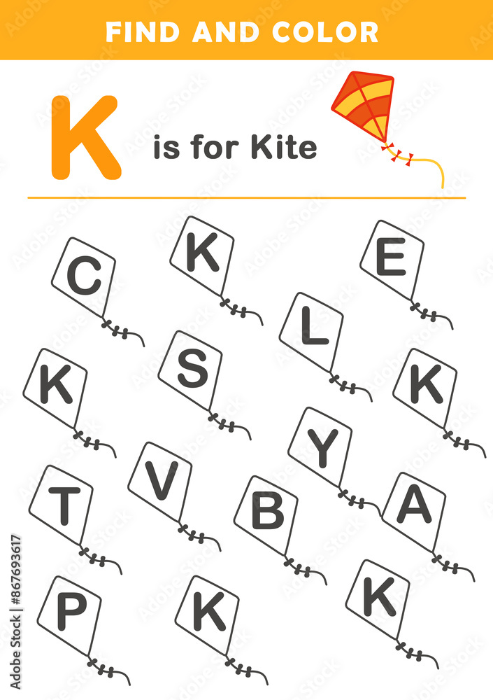 Kindergarten Letter K Find and Color worksheet. Spot and Color the ...