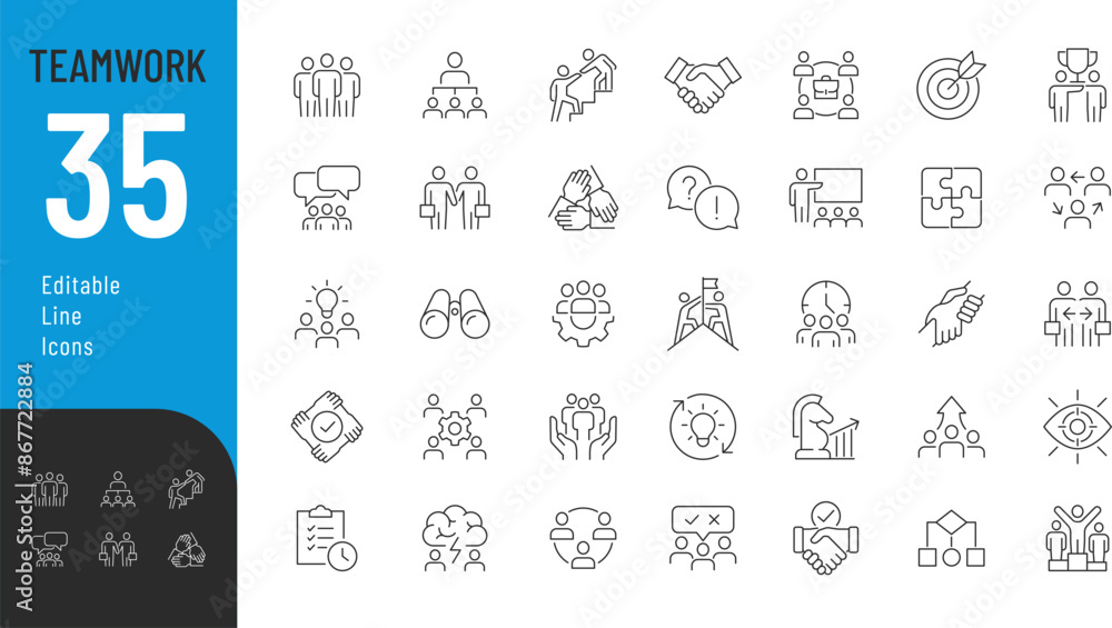 Teamwork Line Editable Icons set. Vector illustration in modern thin ...