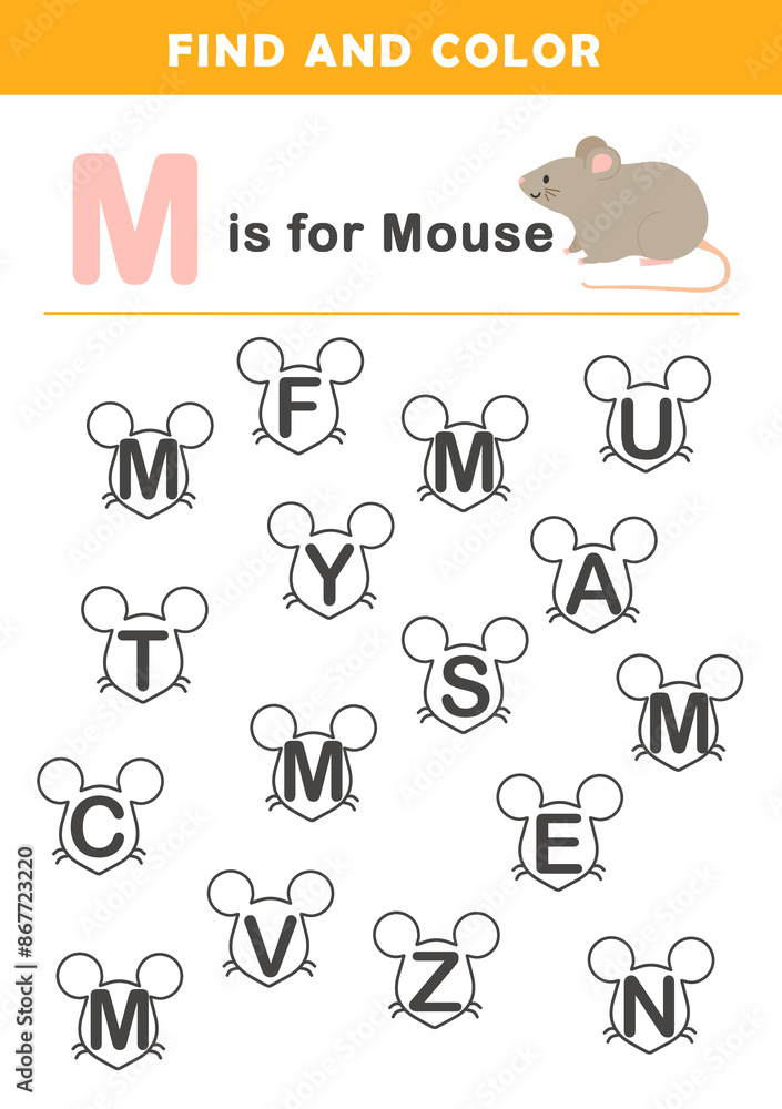 Kindergarten Letter M Find and Color worksheet. Spot and Color the ...