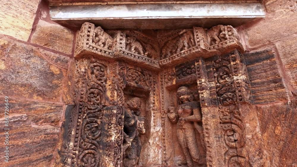 Details of sculptures on the Konark Sun Temple. The temple was built in ...
