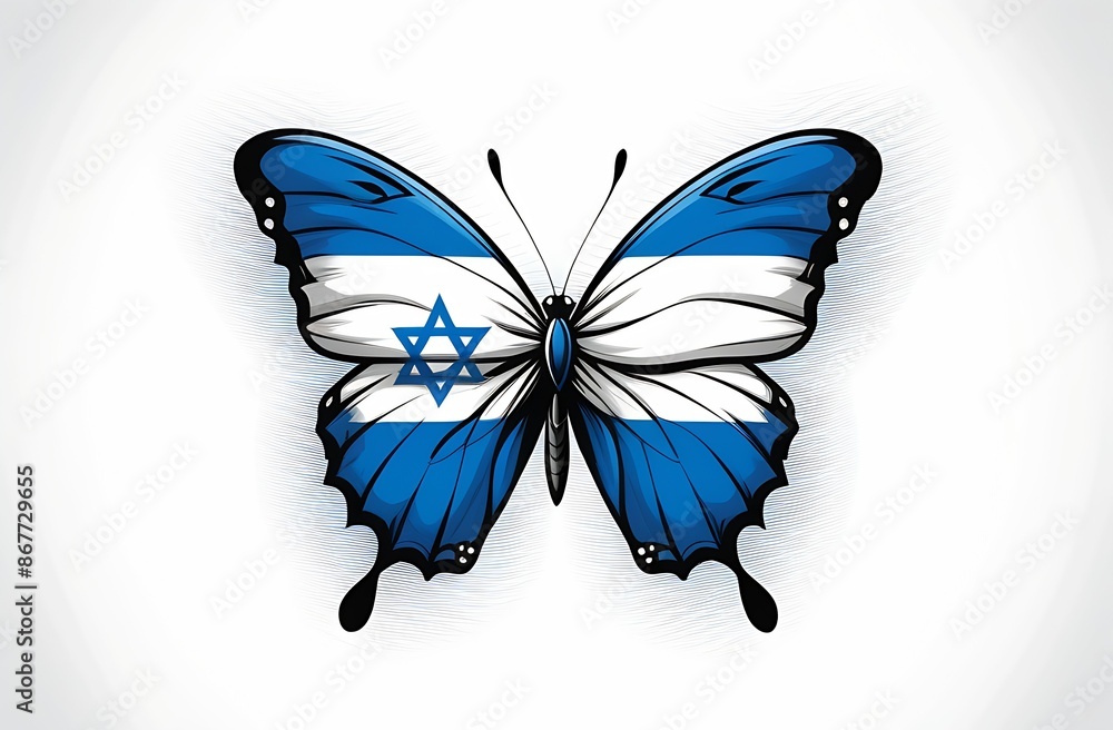 National flag of country is in form of butterfly with blue wings with ...