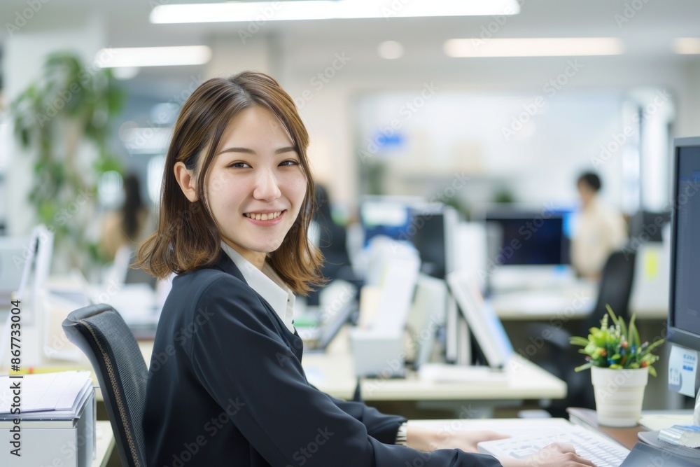 Japanese executive assistant scheduling appointments in a busy office ...
