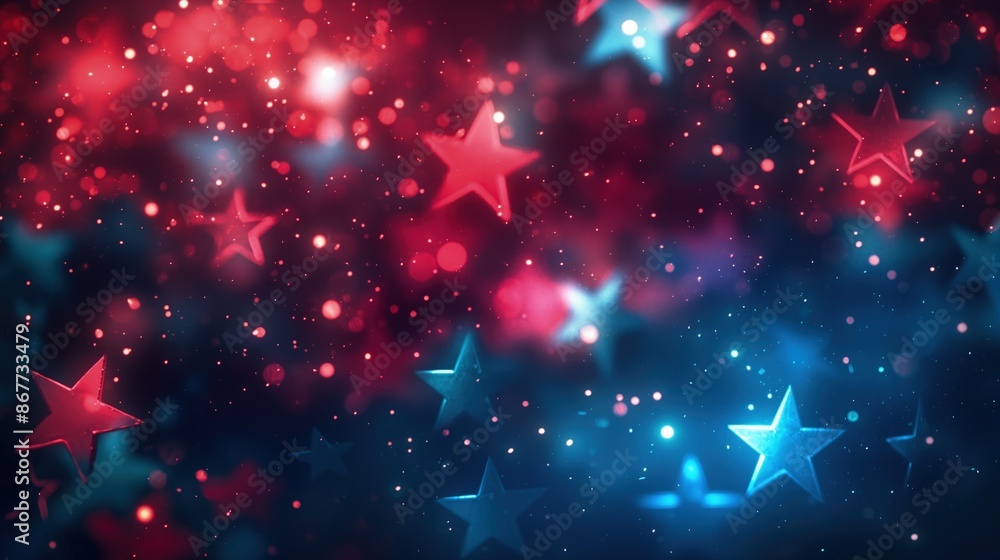A vibrant Zoom background with a blend of red and blue shining stars ...
