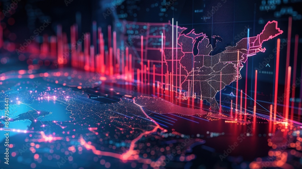 United States Map with Data Visualization Stock Illustration | Adobe Stock