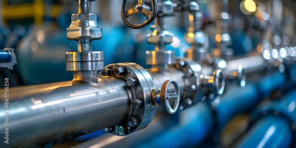 Detailed photo of interconnected pipes and valves in uranium enrichment ...