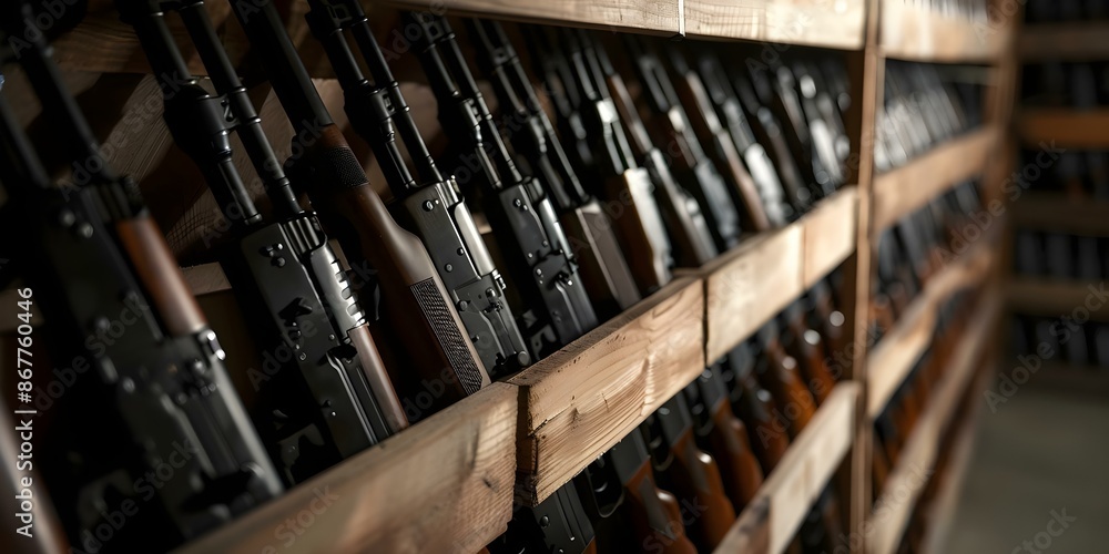 Illegal weapons stored in a dark warehouse including assault rifles in ...