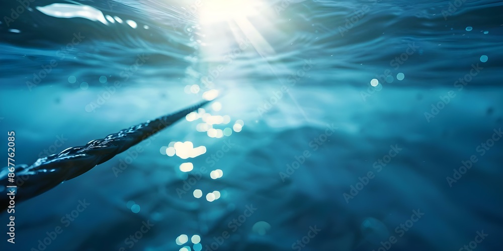 Detailed image of submarine fiber optic cable in ocean under dramatic ...