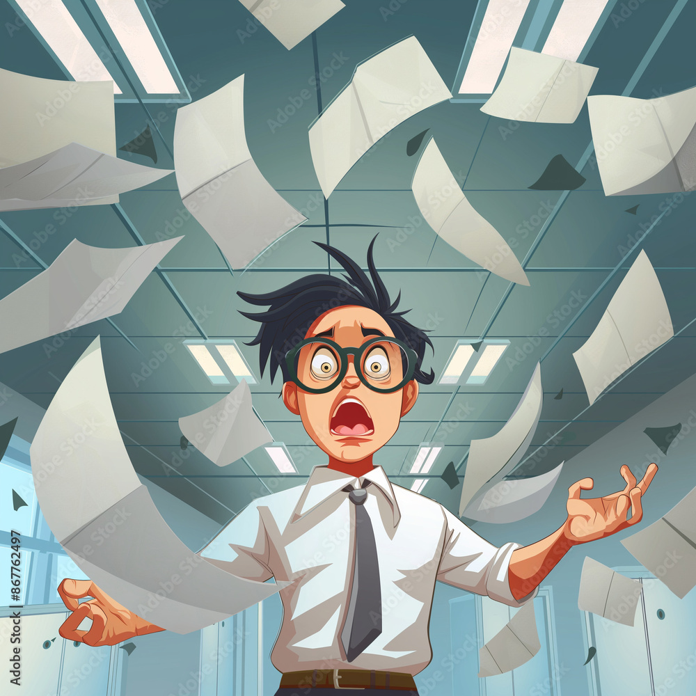 Surprised businessman dropping papers in cartoon style, a man in the ...