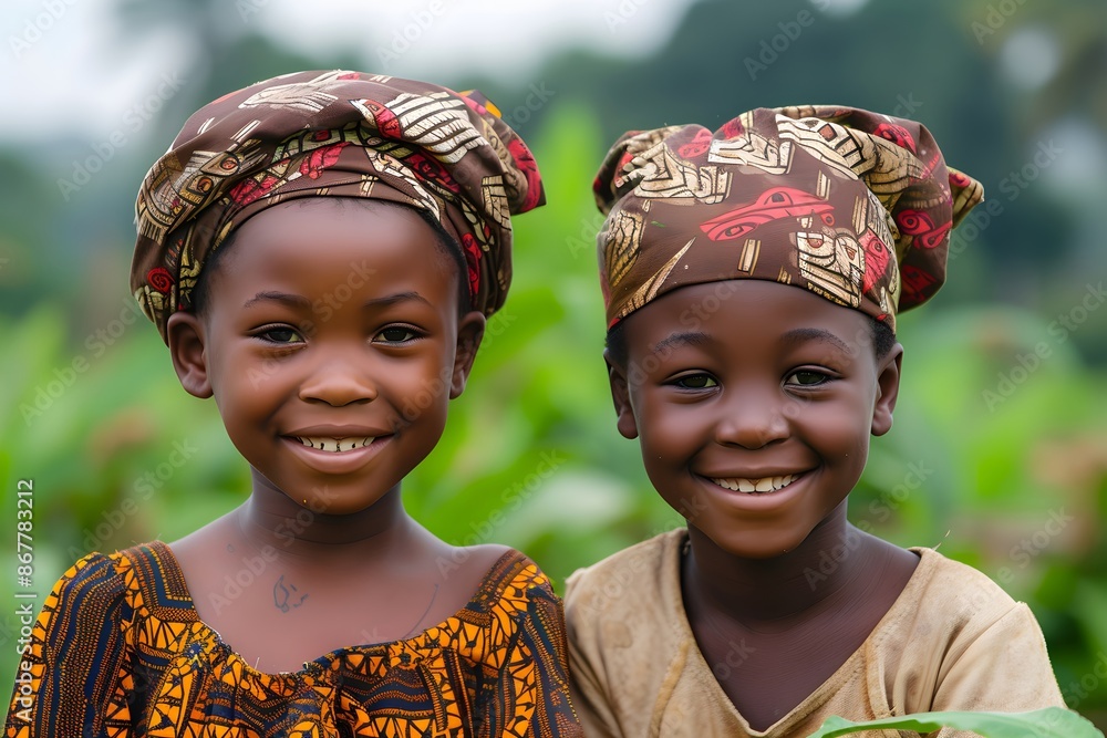 Two happy smiling african girls wearing traditional dress having fun ...