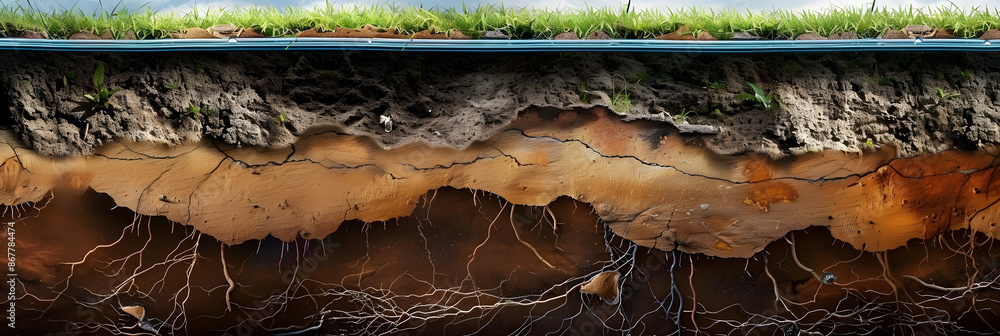 Section of soil with underground water layers, underground, soil ...
