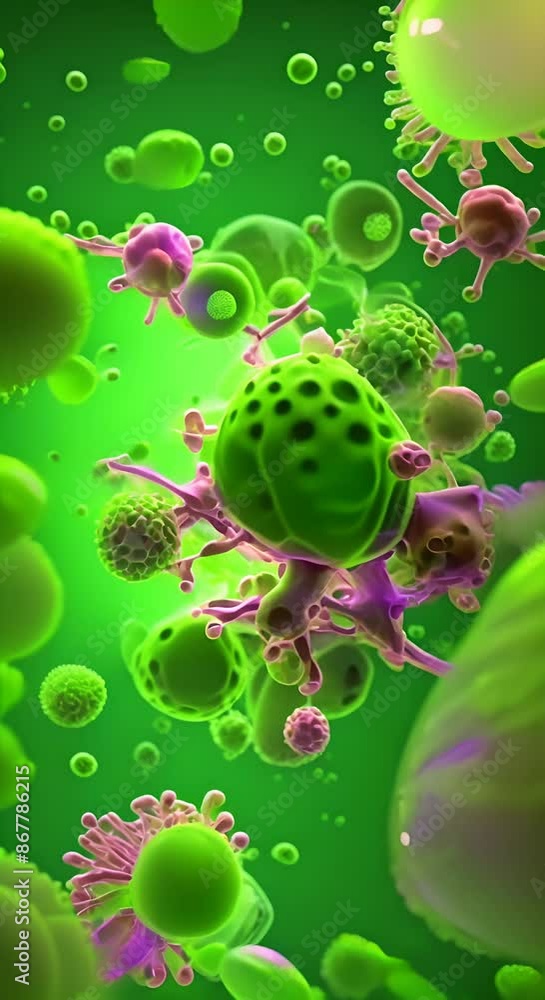 Green toxic poison animated bacteria cell and virus microscope 3d ...