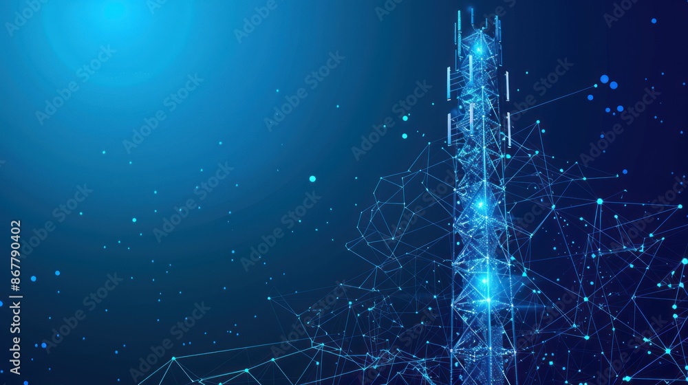 Blue abstract 3d isolated 5G antenna on innovation technology ...