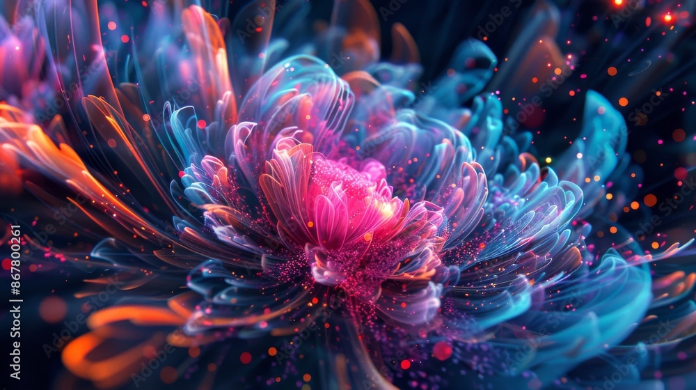 natural form of Volvox with modern visual effects, using vibrant neon ...