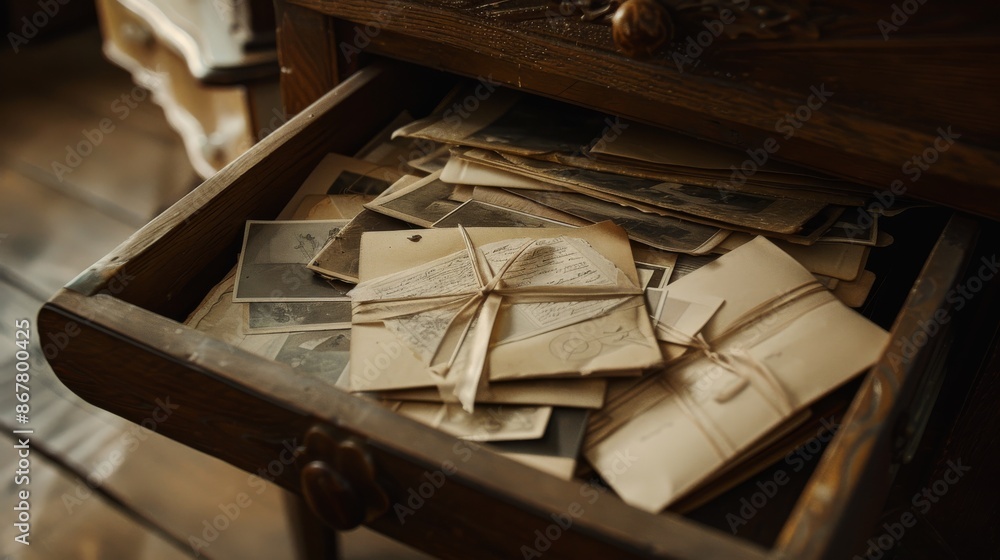 drawer left slightly ajar, revealing a secret compartment filled with ...