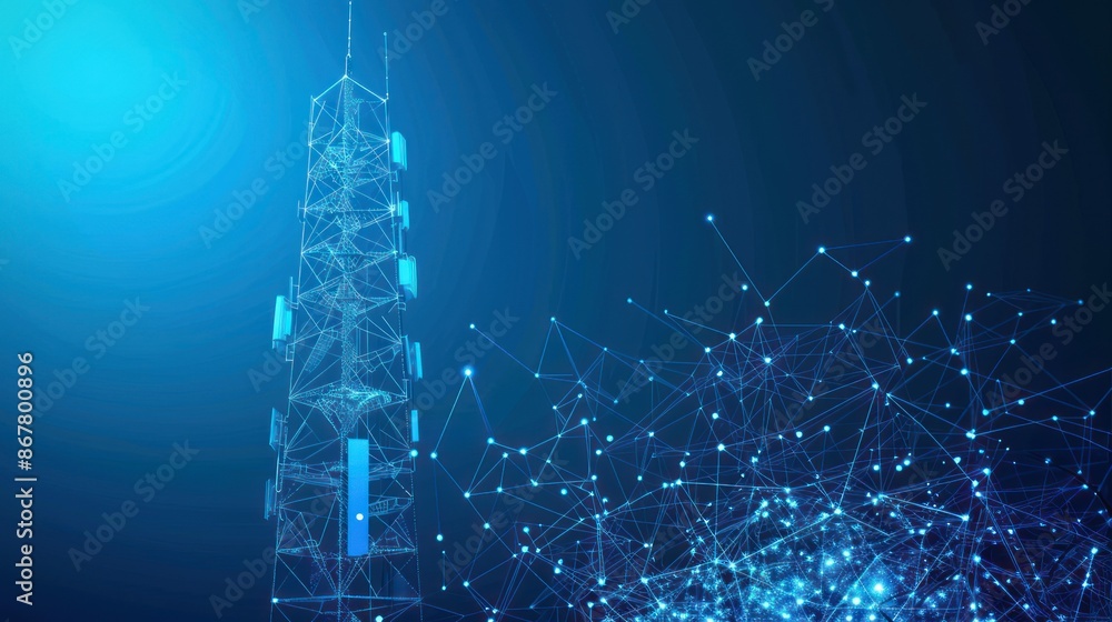 Blue abstract 3d isolated 5G antenna on innovation technology ...