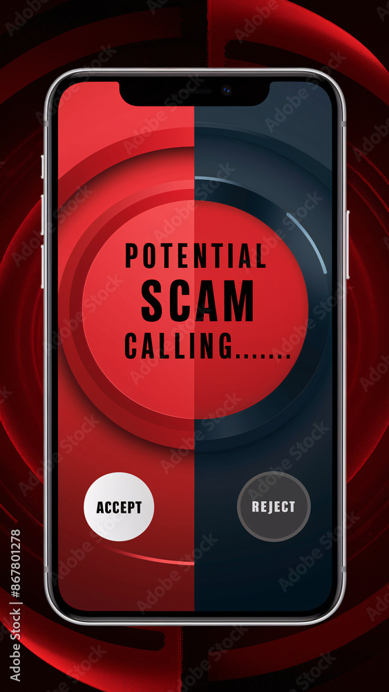 Potential Scam Calling Alert on Smartphone with Bold Red and Black ...