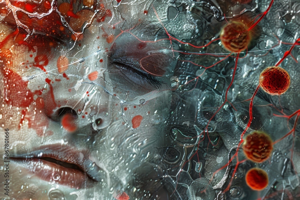 A digital collage blending macro photographs of tears falling onto a ...