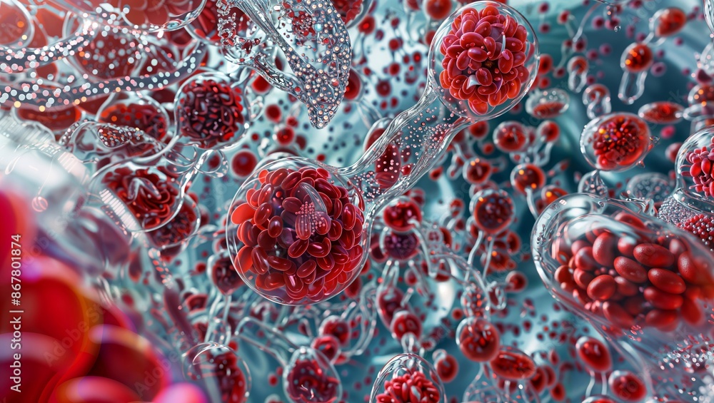 Microscopic Blood Cells: A close-up view of red blood cells clustered ...