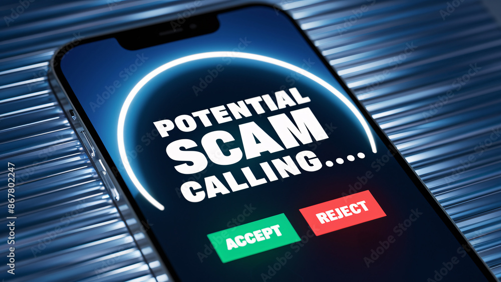 Potential Scam Calling Alert on Smartphone with Modern Blue Metallic ...
