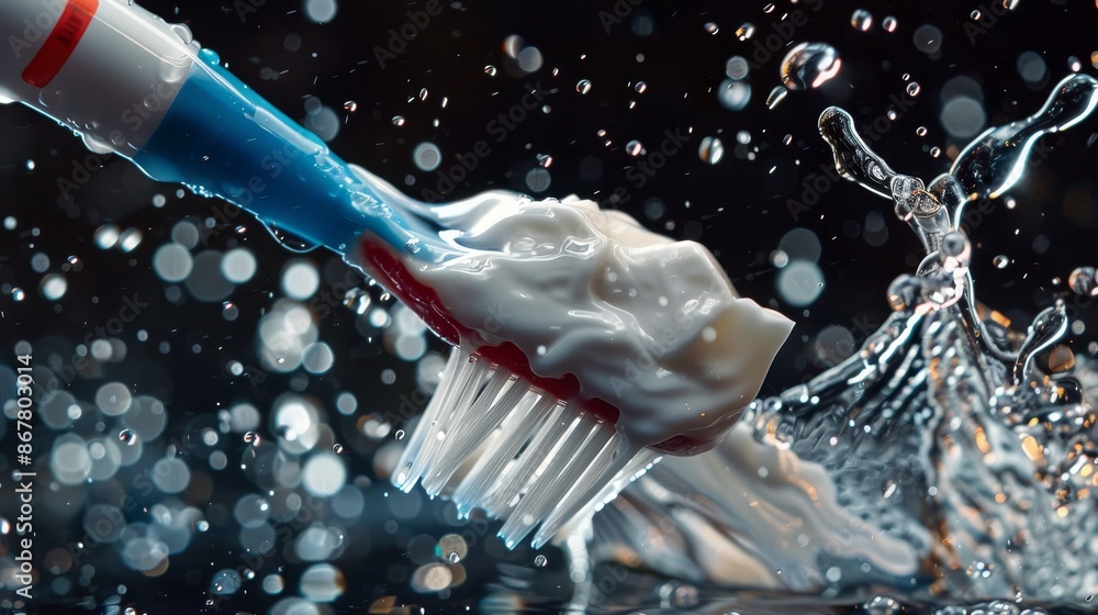 dynamic toothpaste tube in action, with a stream of toothpaste being ...