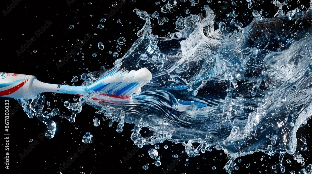 dynamic toothpaste tube in action, with a stream of toothpaste being ...