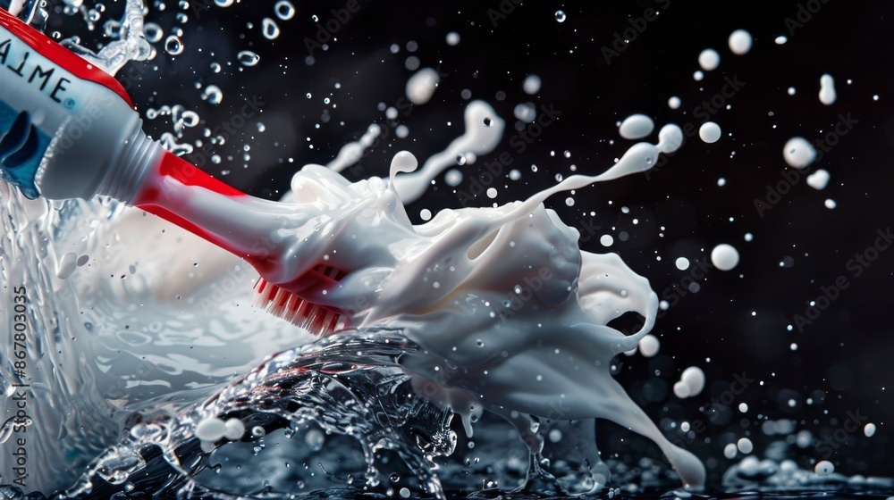 dynamic toothpaste tube in action, with a stream of toothpaste being ...